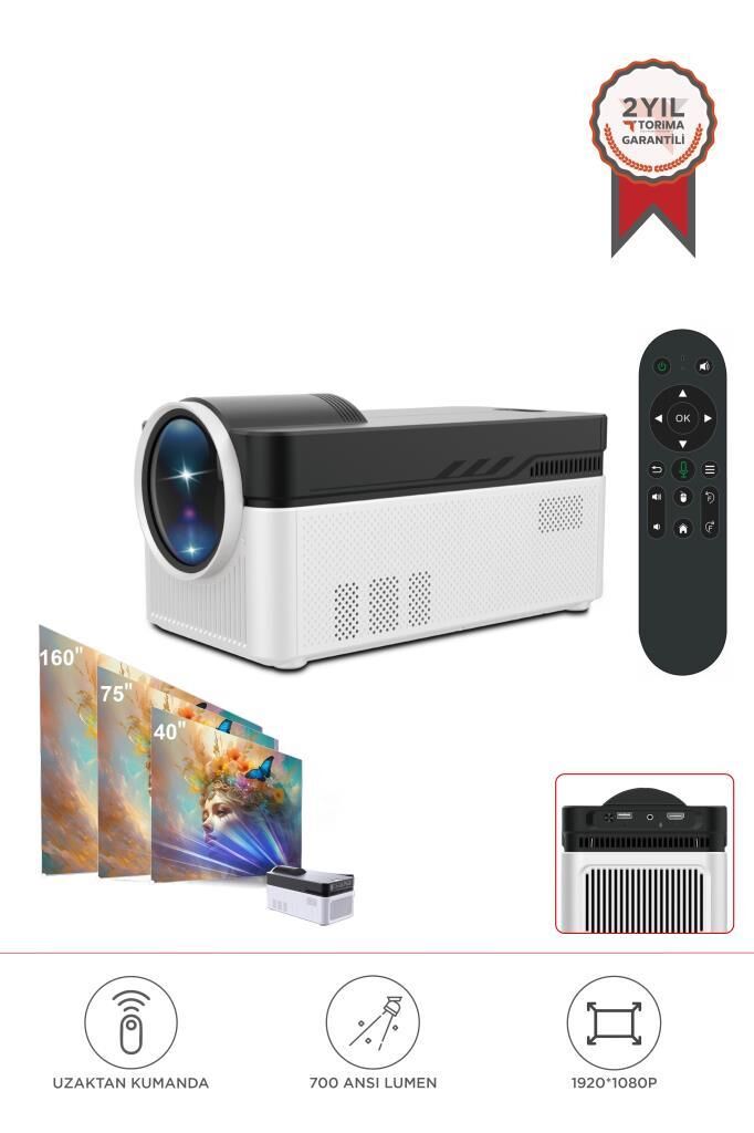 Torima HY450 Beyaz Taşınabilir Ev Sinema Android Akıllı 8K-4K 1080 P BT5.4 Projeksiyon